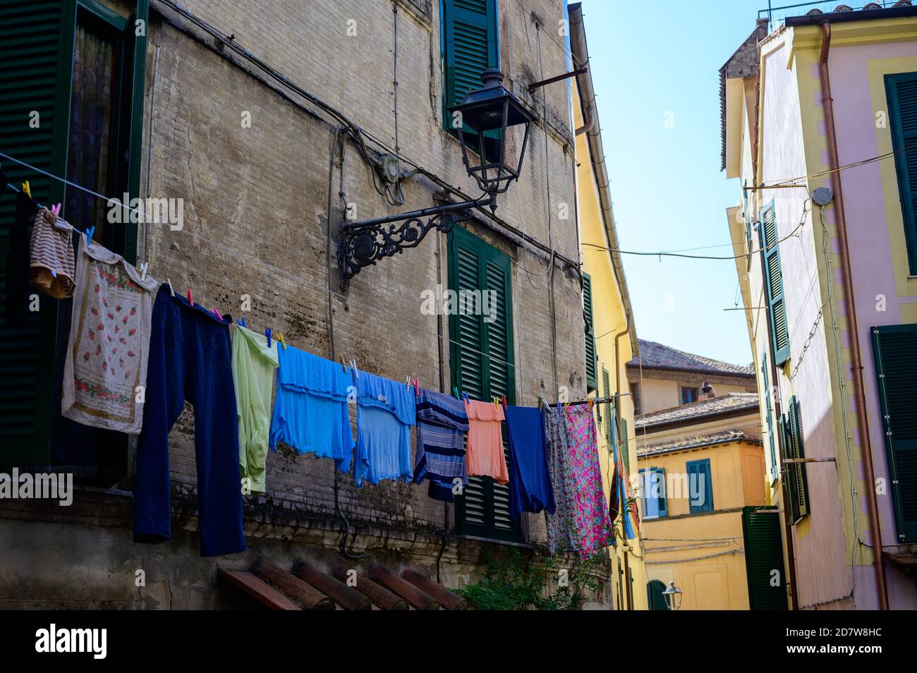 View on ancient town Nemi, located on Alban hills overlooking volcanic ...