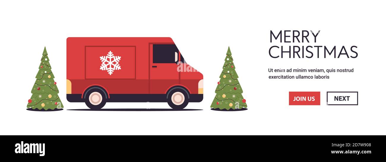 red lorry truck delivering gifts merry christmas happy new year ...