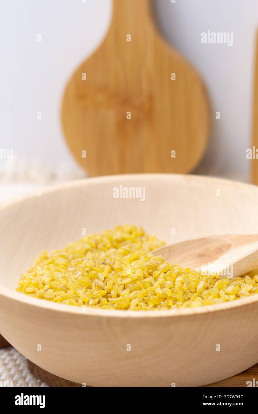 raw grain Bulgur porridge. Healthy, dietary, vegan, gluten free product ...