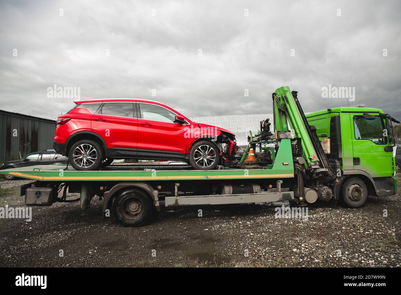 car after an accident on a recovery vehicle Stock Photo - Alamy