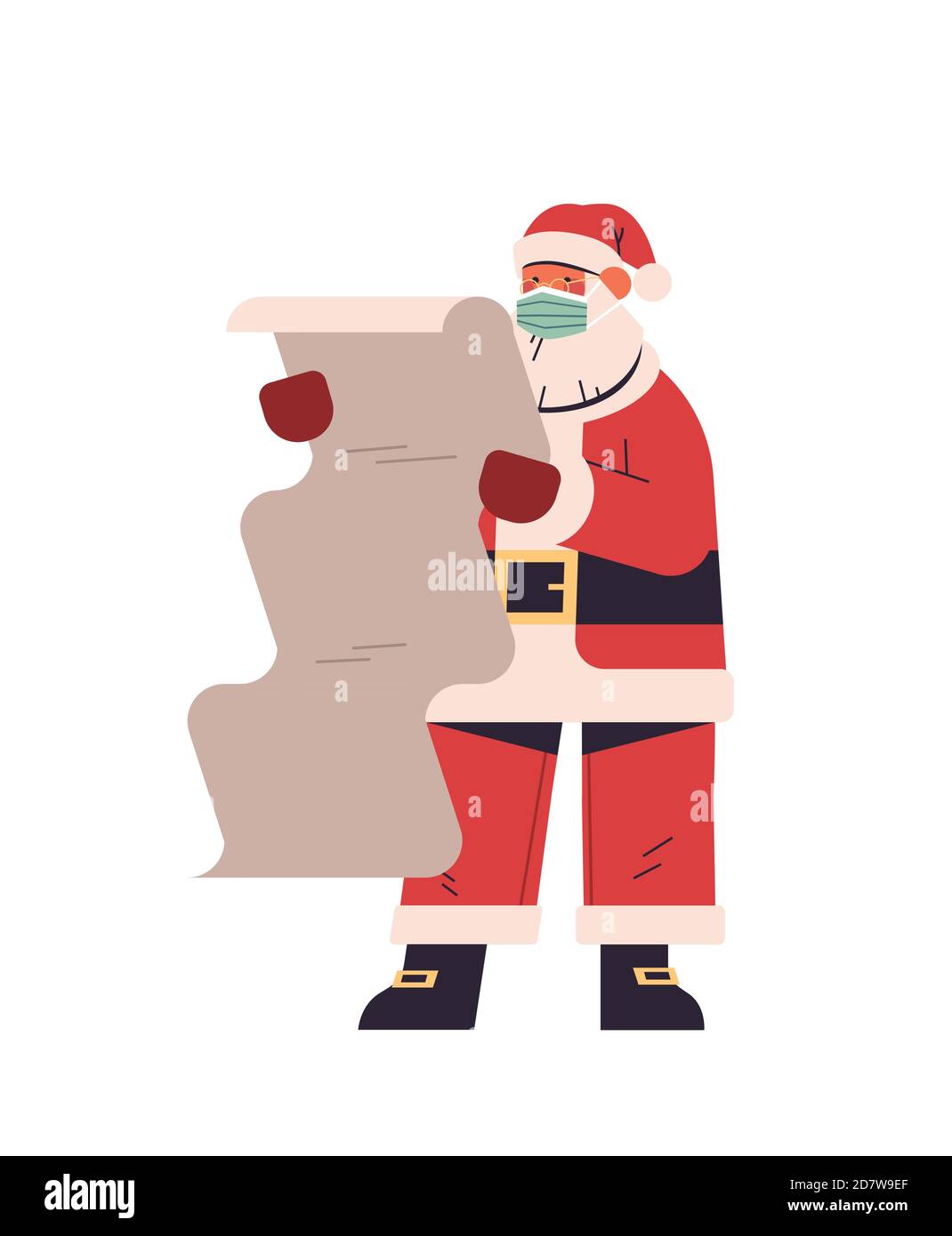 santa claus in protective mask holding paper wish list happy new year ...