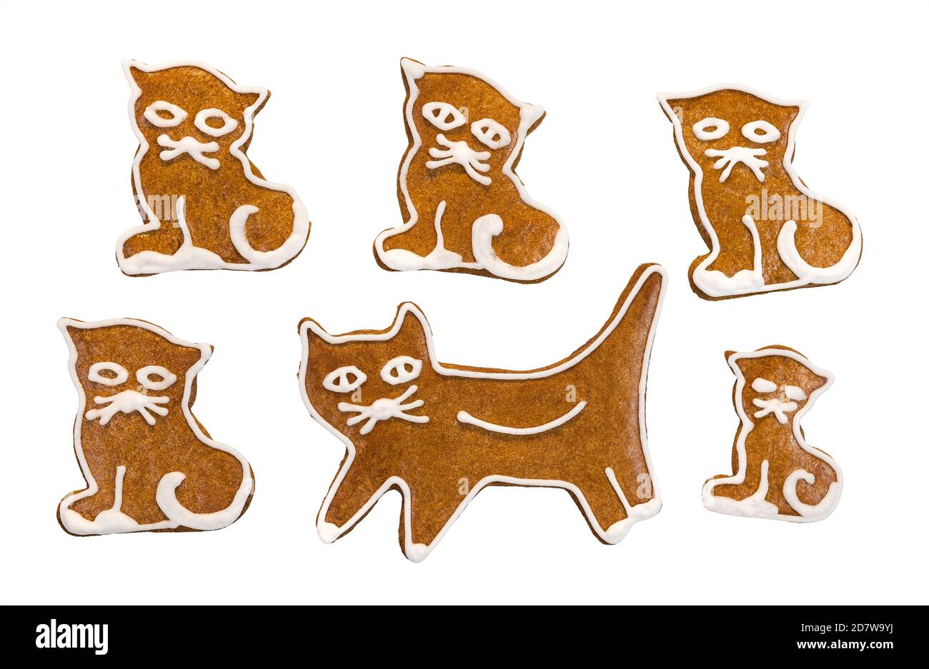 Set of cute baked cats of aromatic gingerbreads. Cat or kitten shaped ...