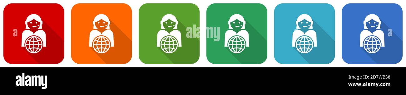 Global online customer service icon set, flat design vector ...