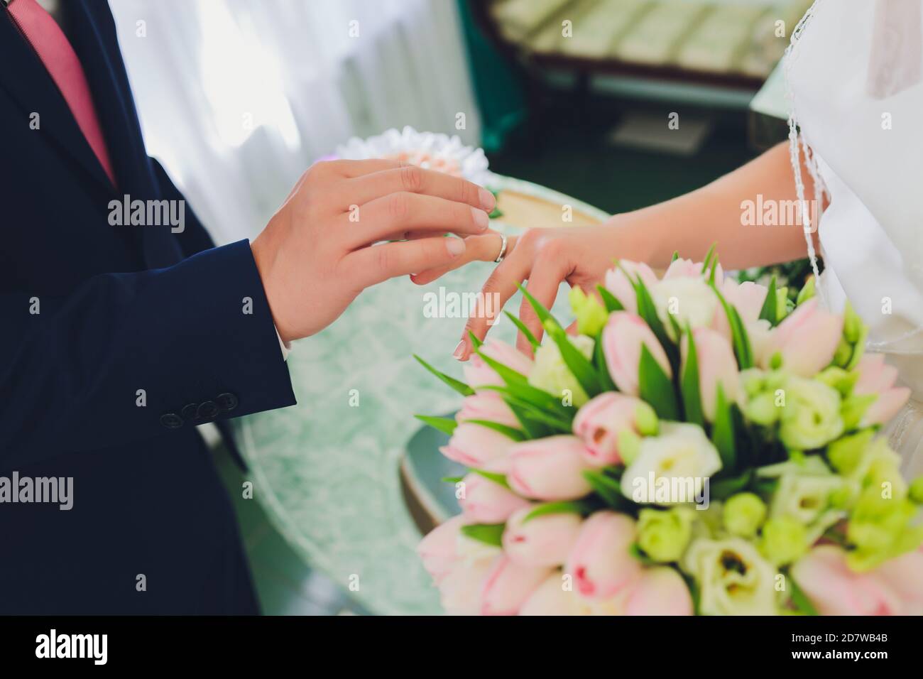 Husband Wife Putting Wedding Rings High Resolution Stock Photography ...