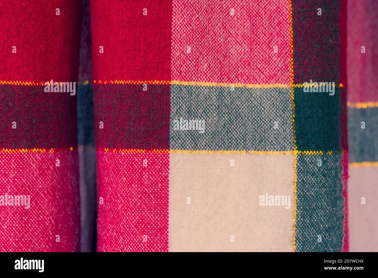 picnic cloth. The checkered tablecloth on a table. Texture of white ...