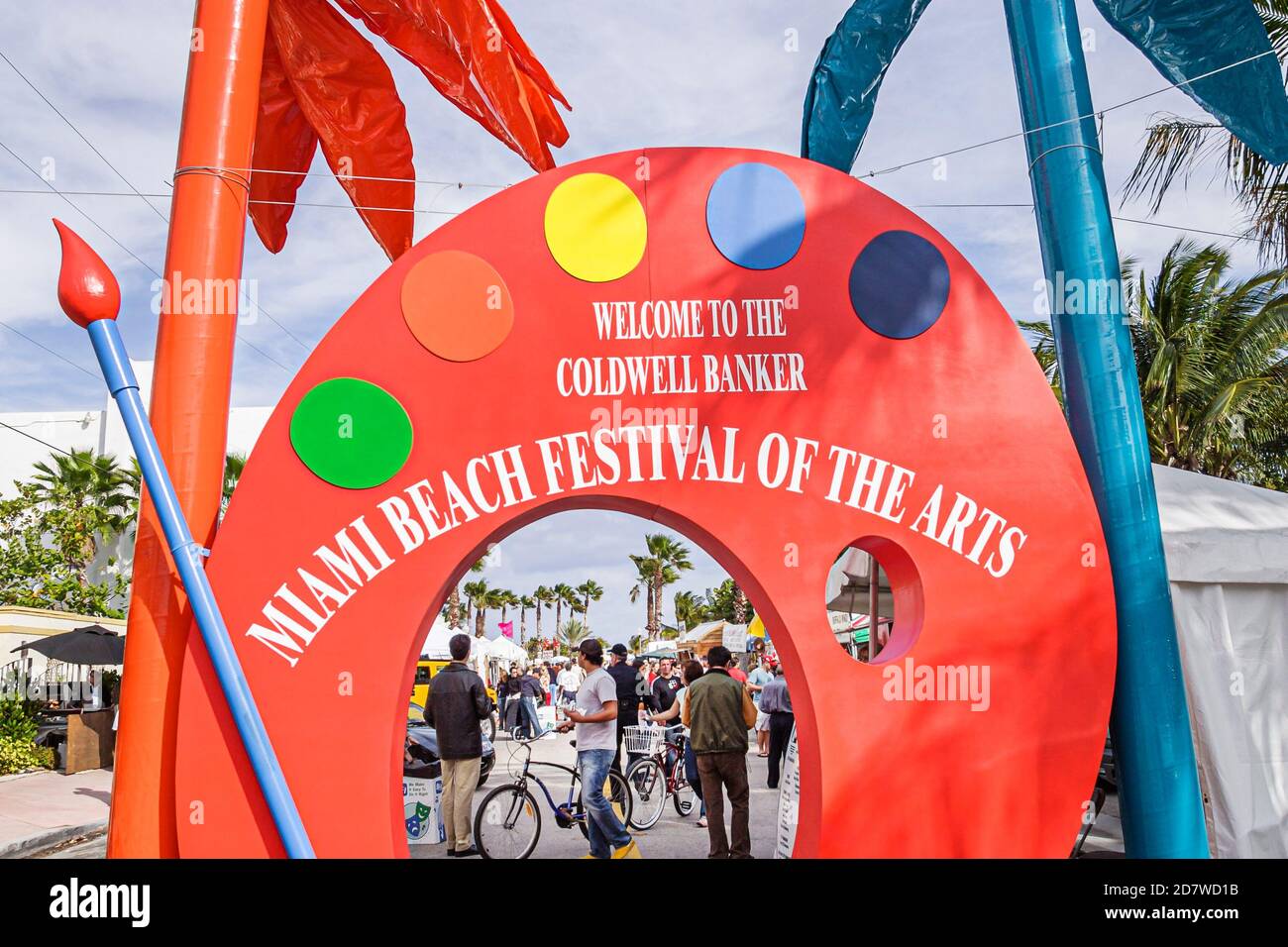 Miami Beach Florida,Festival of the Arts,entrance arch sign street fair ...