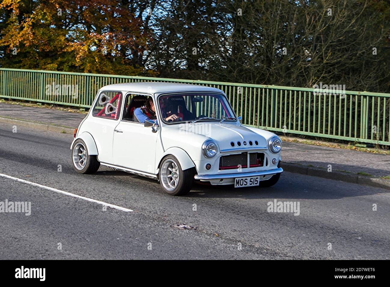 1987 80s white Austin Mini Mayfair sports racing car driving in Chorley ...