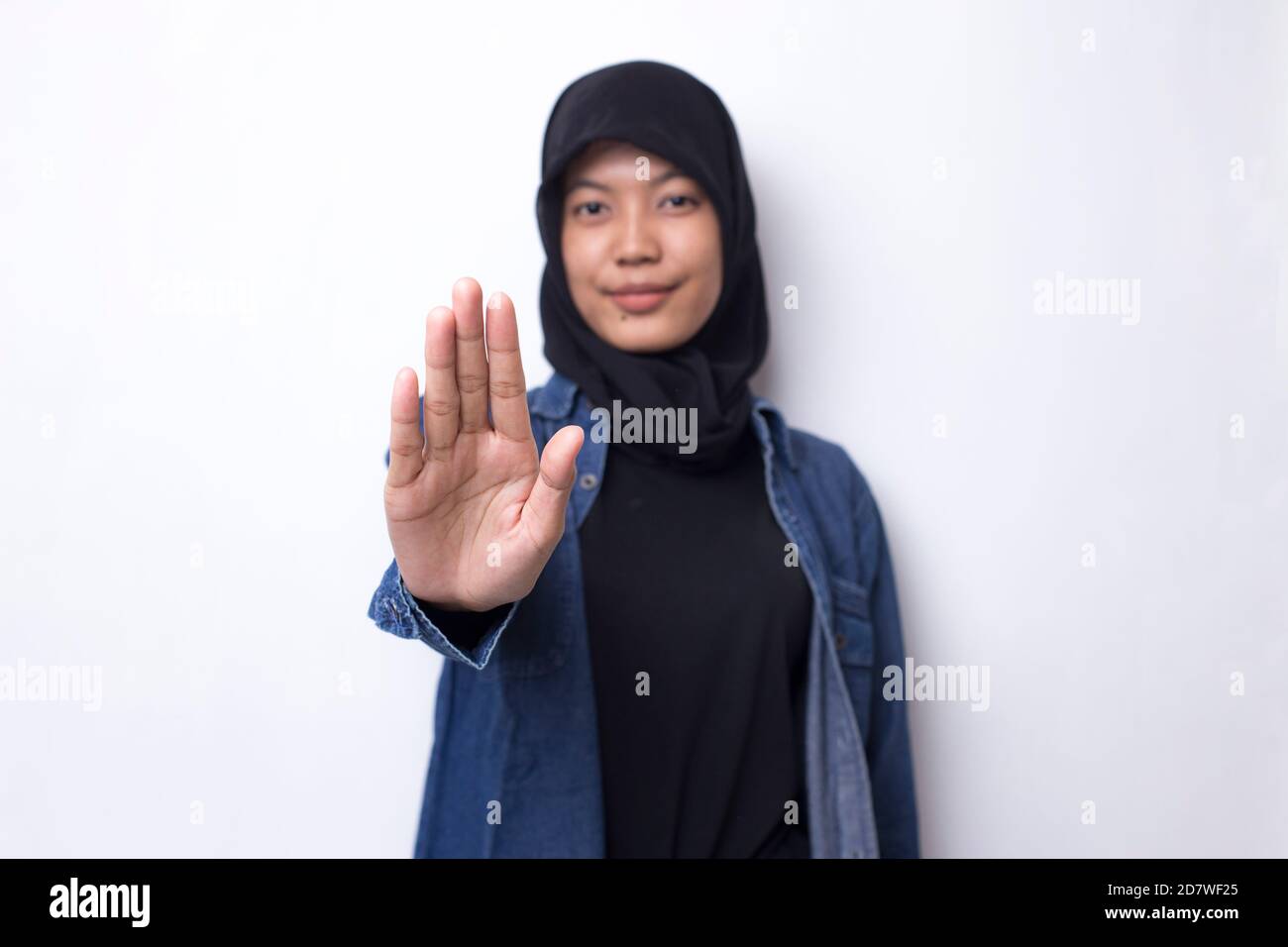 Asian muslim woman hijab backpacker isolated on white background Stock ...