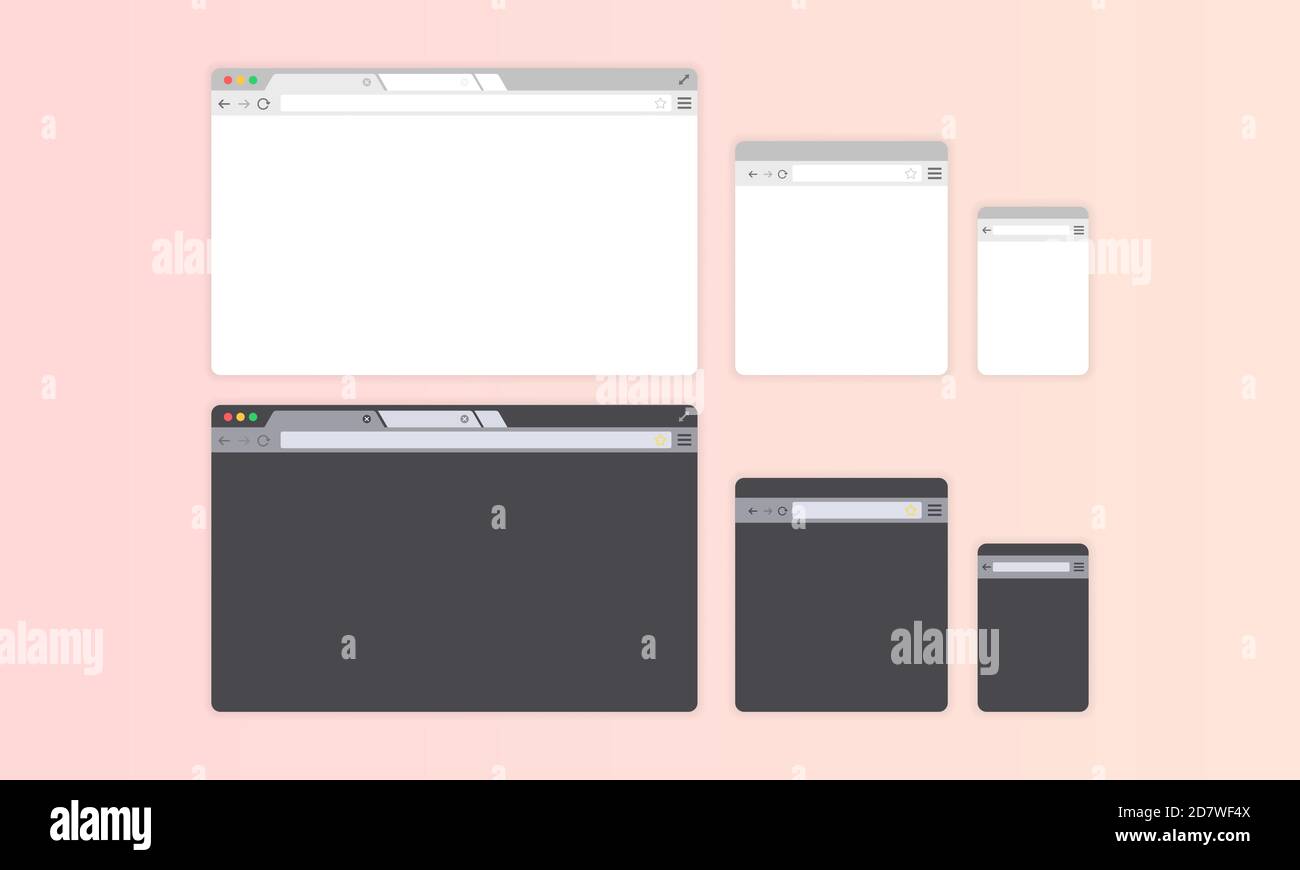 Browser window banner. Light and dark theme. Computer and phone display ...