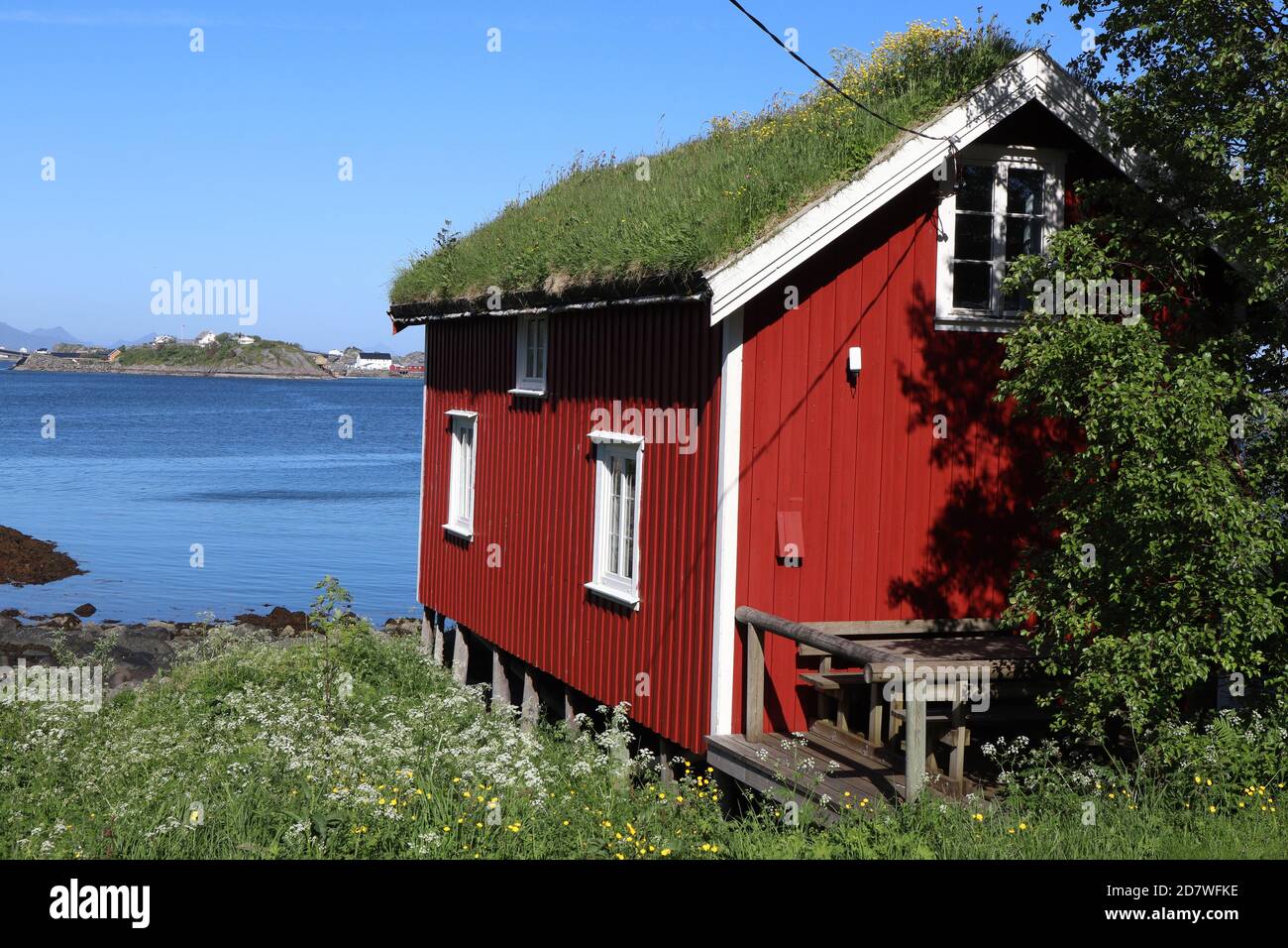Reine / Norway - June 15 2019: Red cabins, called Robu / Rorbuer in ...