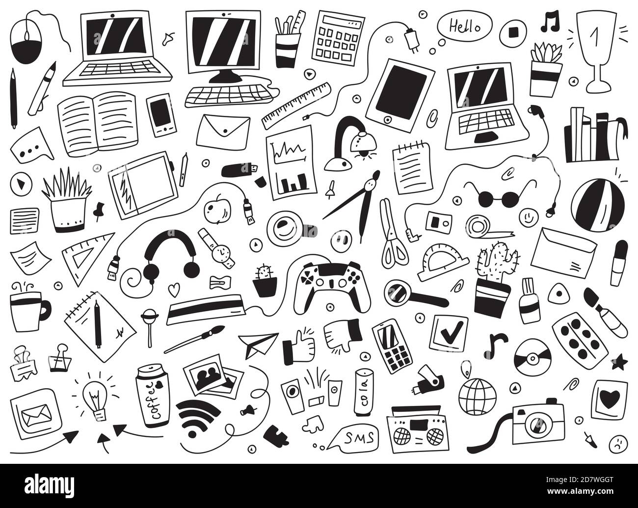 A set of office supplies. Doodle. Sketch. Vector illustration on a ...
