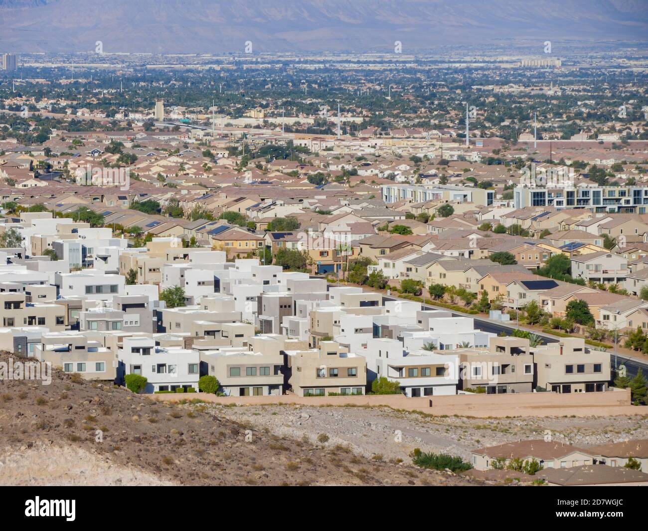 Sunny high angle view of the Henderson skyline at Nevada Stock Photo ...