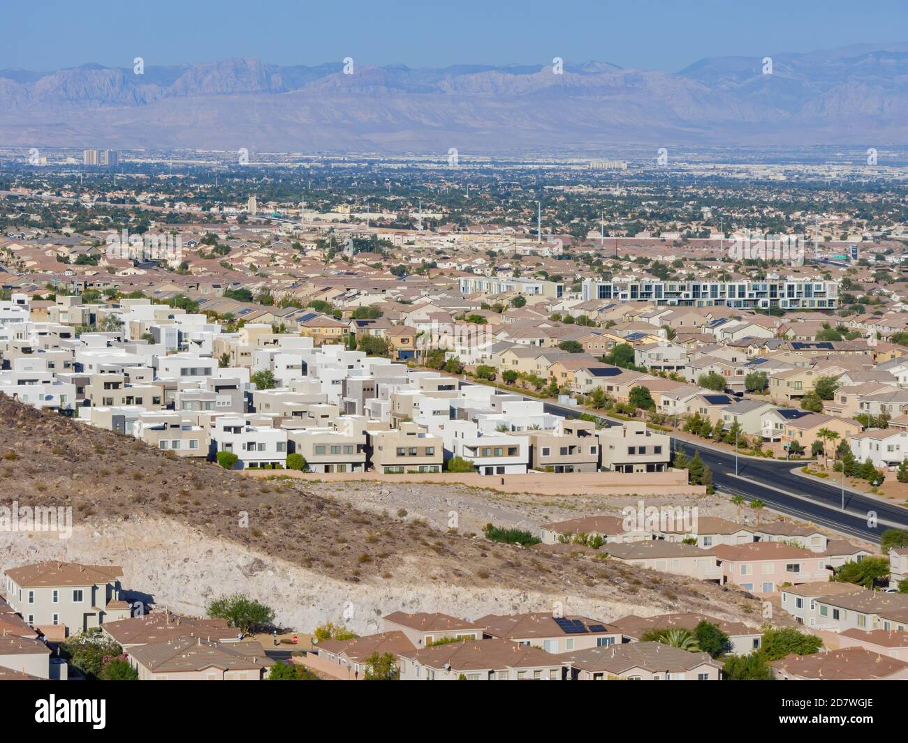 Sunny high angle view of the Henderson skyline at Nevada Stock Photo ...