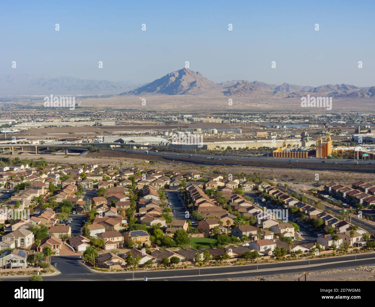 Sunny high angle view of the Henderson skyline at Nevada Stock Photo ...