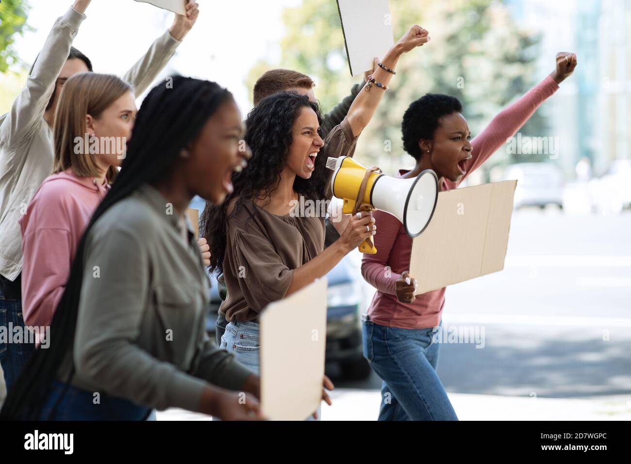 Active young people making strike on the street Stock Photo - Alamy