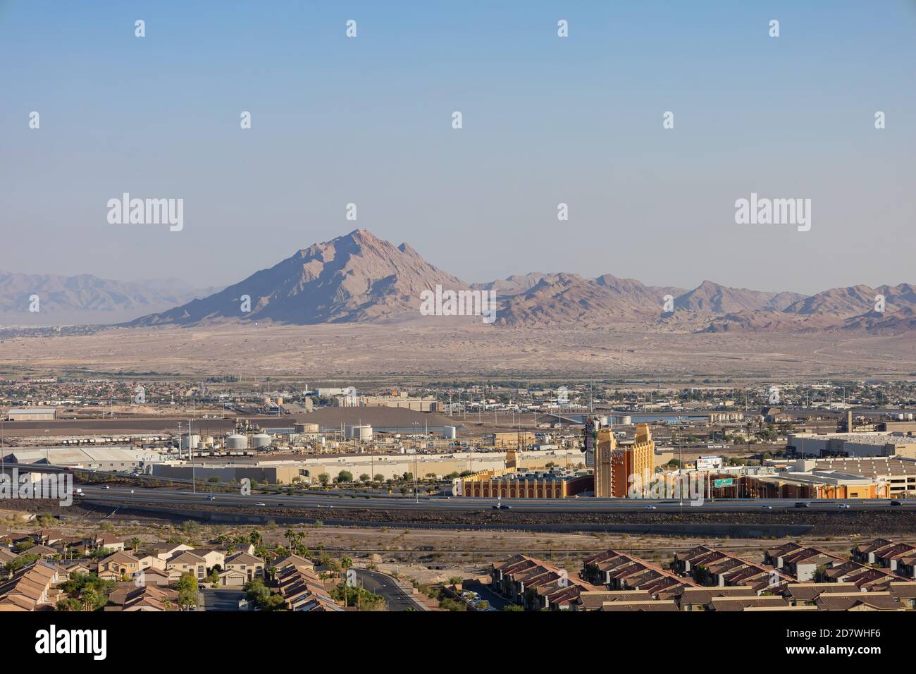 Sunny high angle view of the Henderson skyline at Nevada Stock Photo ...