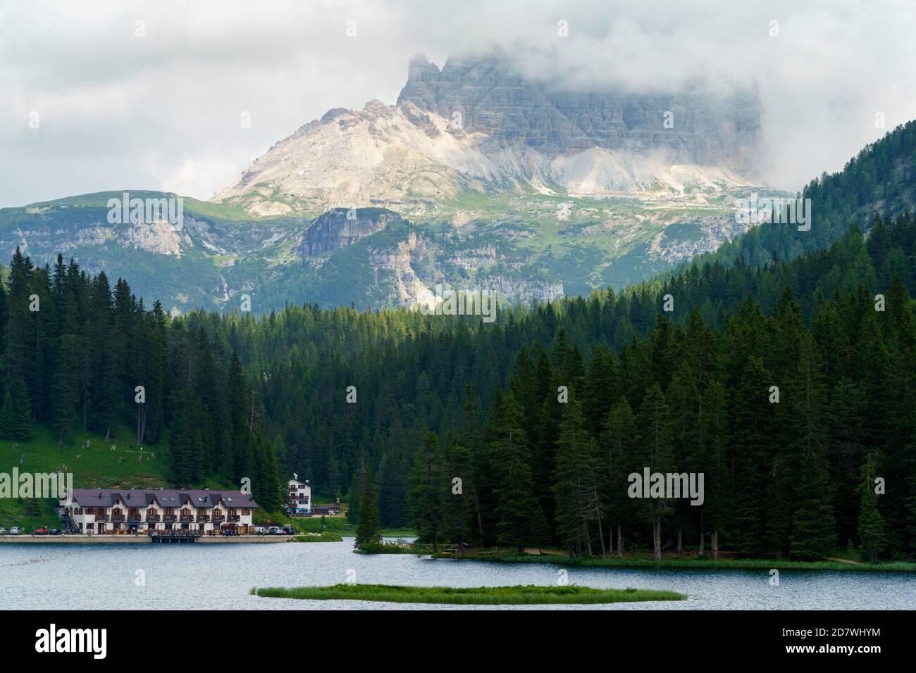 The lake of Misurina, Belluno, Veneto, Italy, in the Dolomites, at ...