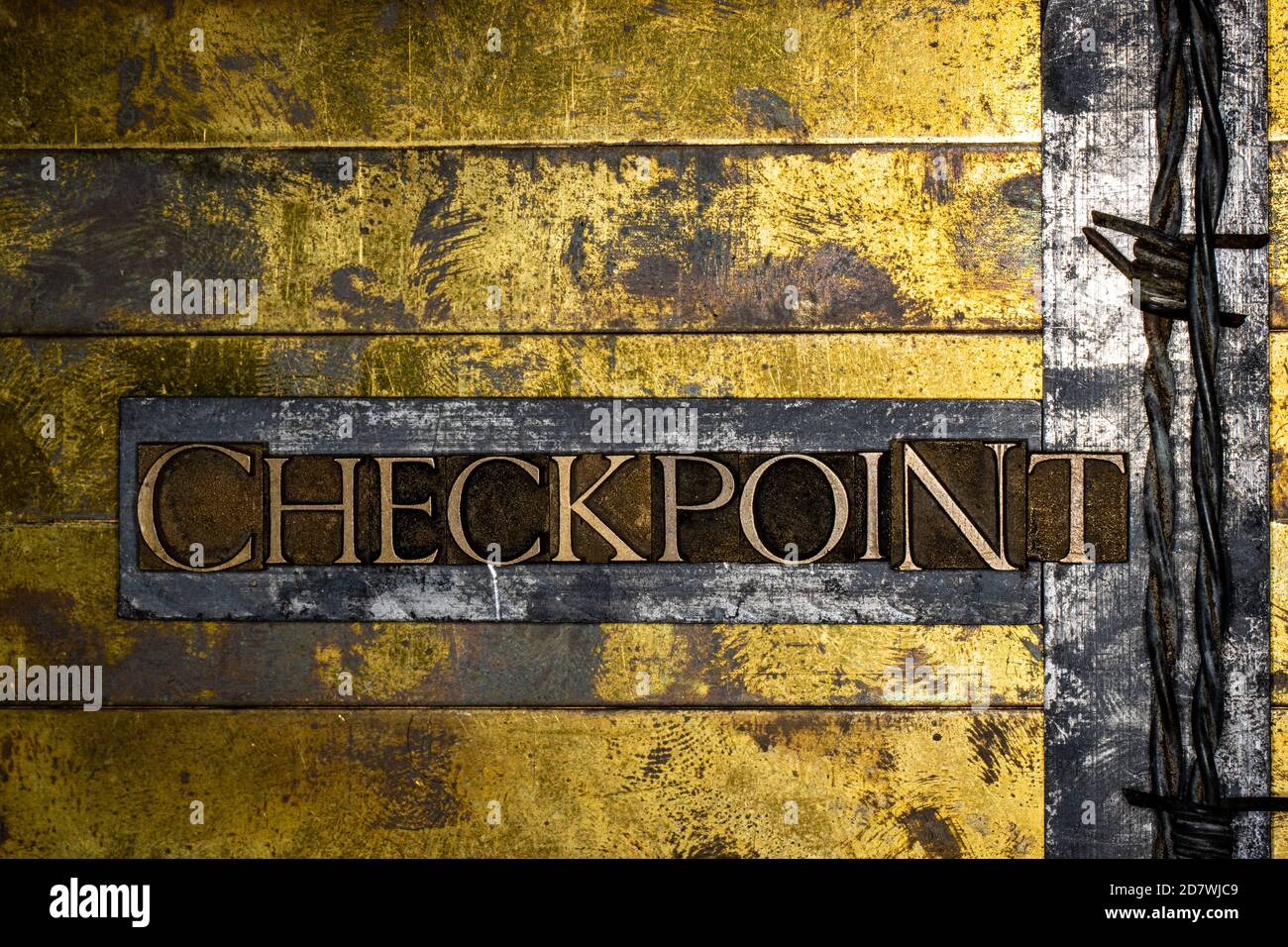 Checkpoint text message on textured grunge copper and vintage gold ...