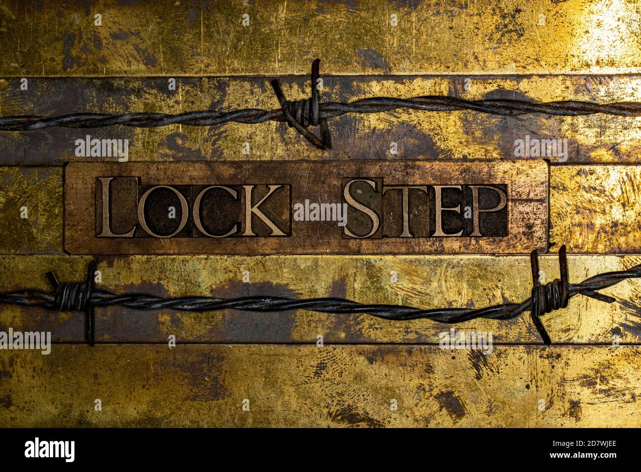 Lock Step text message on vintage textured grunge copper and gold ...