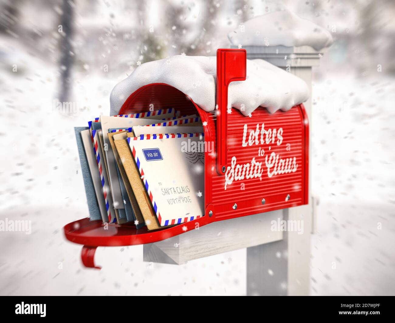 Santa Claus mailbox full of children letters. Christmas and new year ...