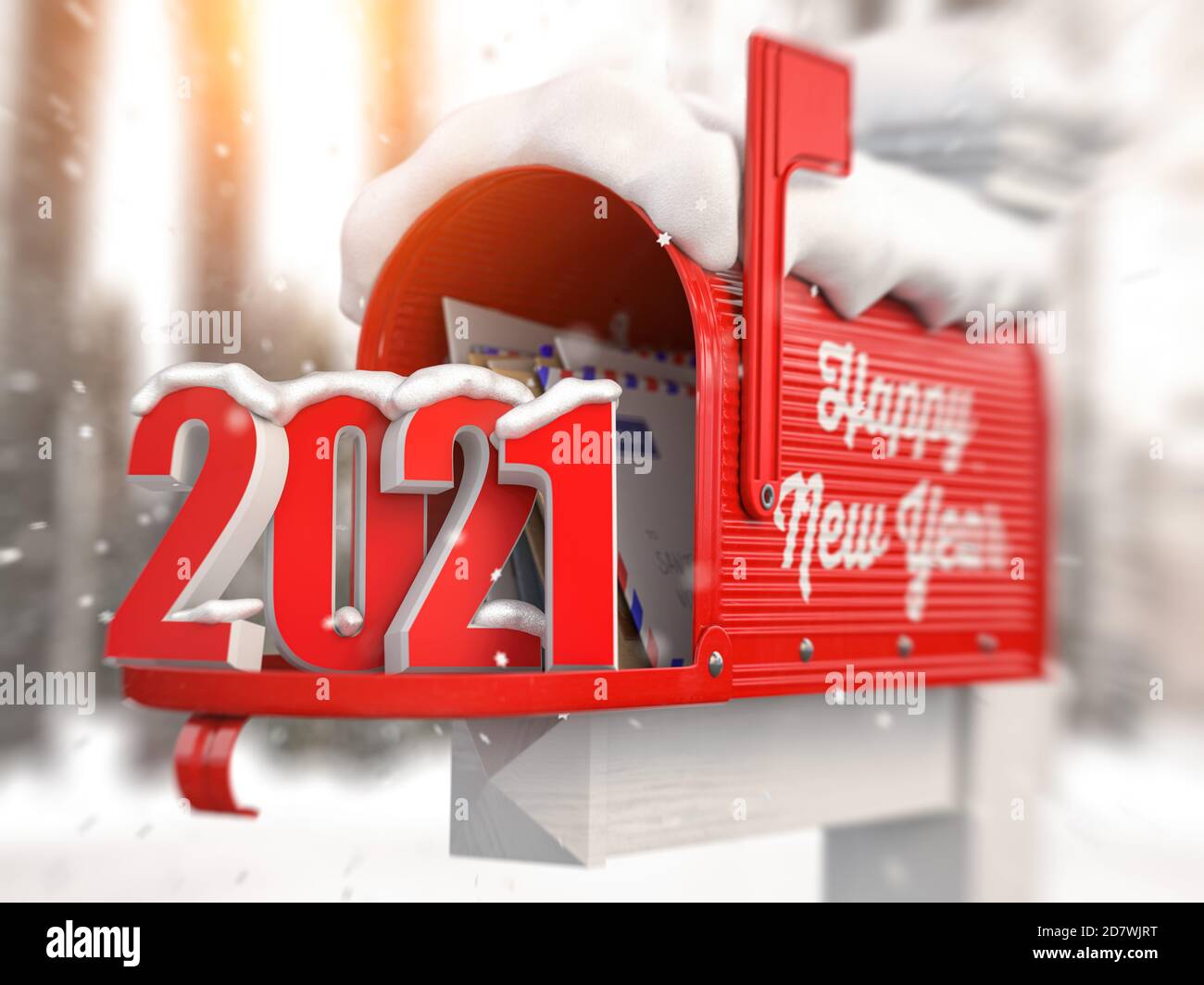 Happy New 2021 Year. Mailbox with letters and number 2021. 3d ...