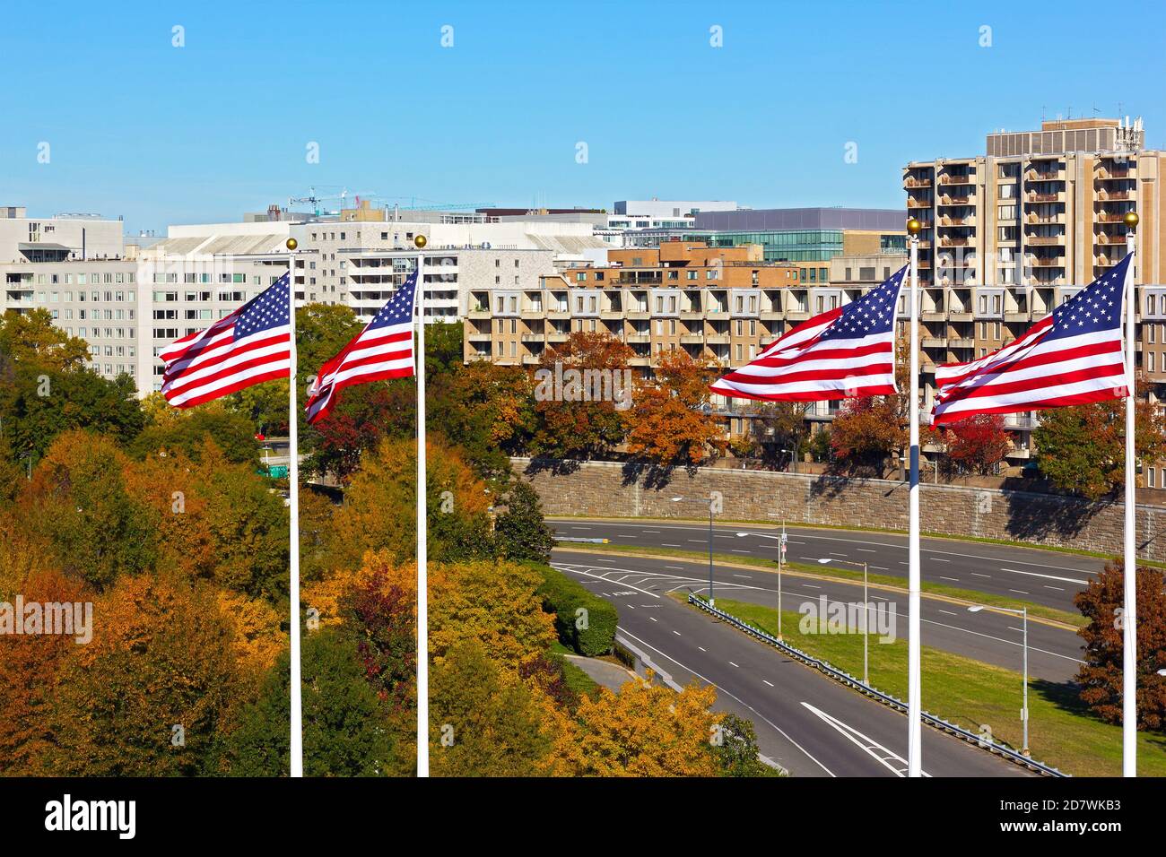 Bright colors in landscape of Washington DC, USA. Downtown on sunny day ...