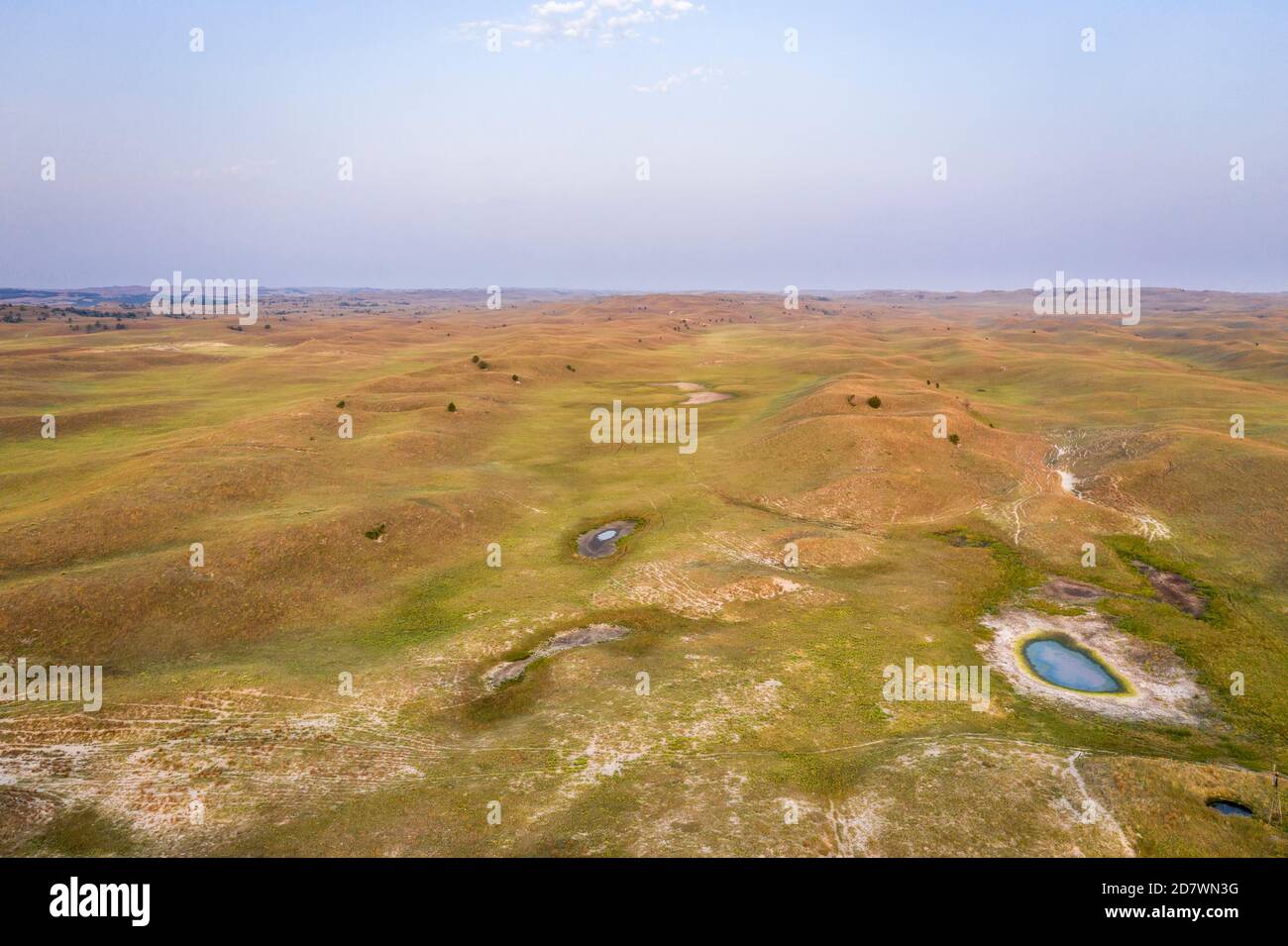 landscape of Nebraska Sandhills, early morning aerial view at Nebraska ...