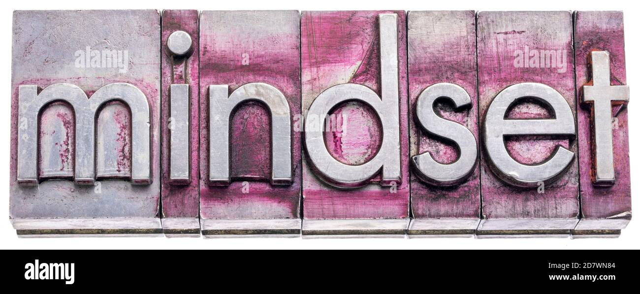 mindset word abstract in gritty vintage letterpress metal types ...