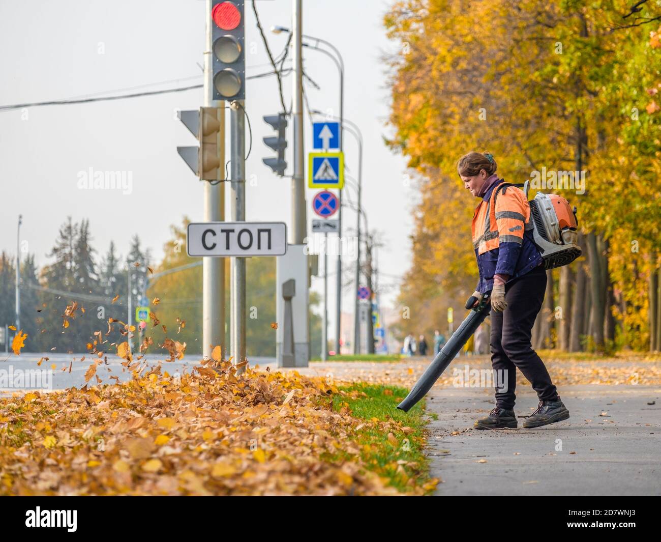 Leaf blower female hi-res stock photography and images - Alamy