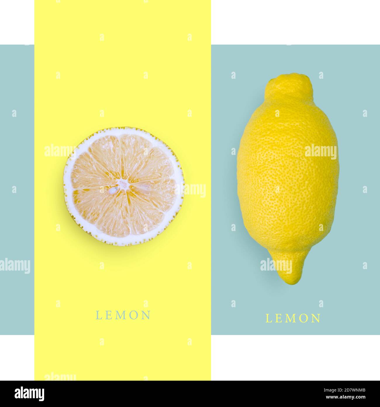 Creative layout made of lemon on the blue and yellow background. Flat ...