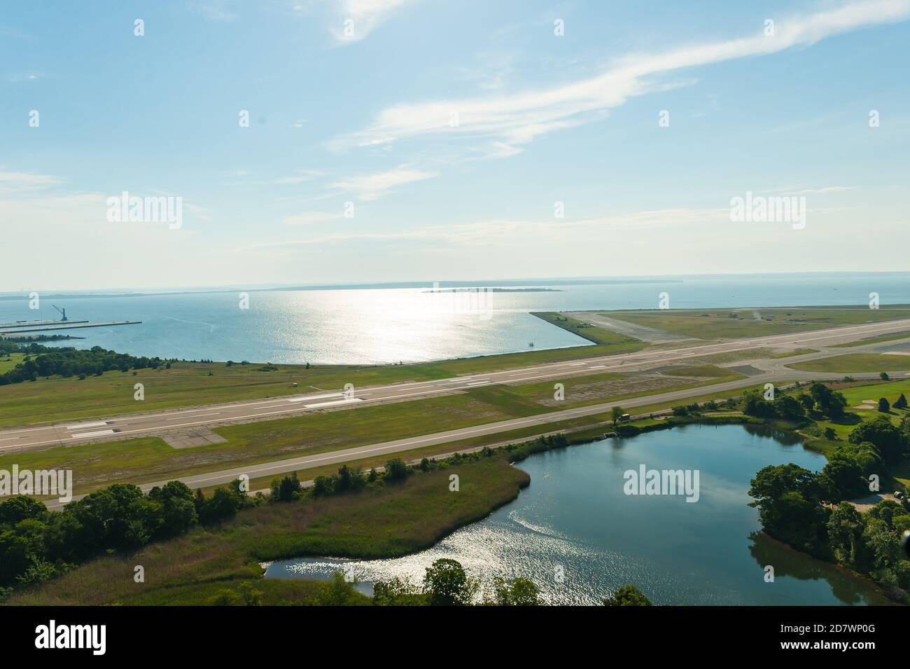 Aerial view, looking down at the Rhode Island landscape while flying ...
