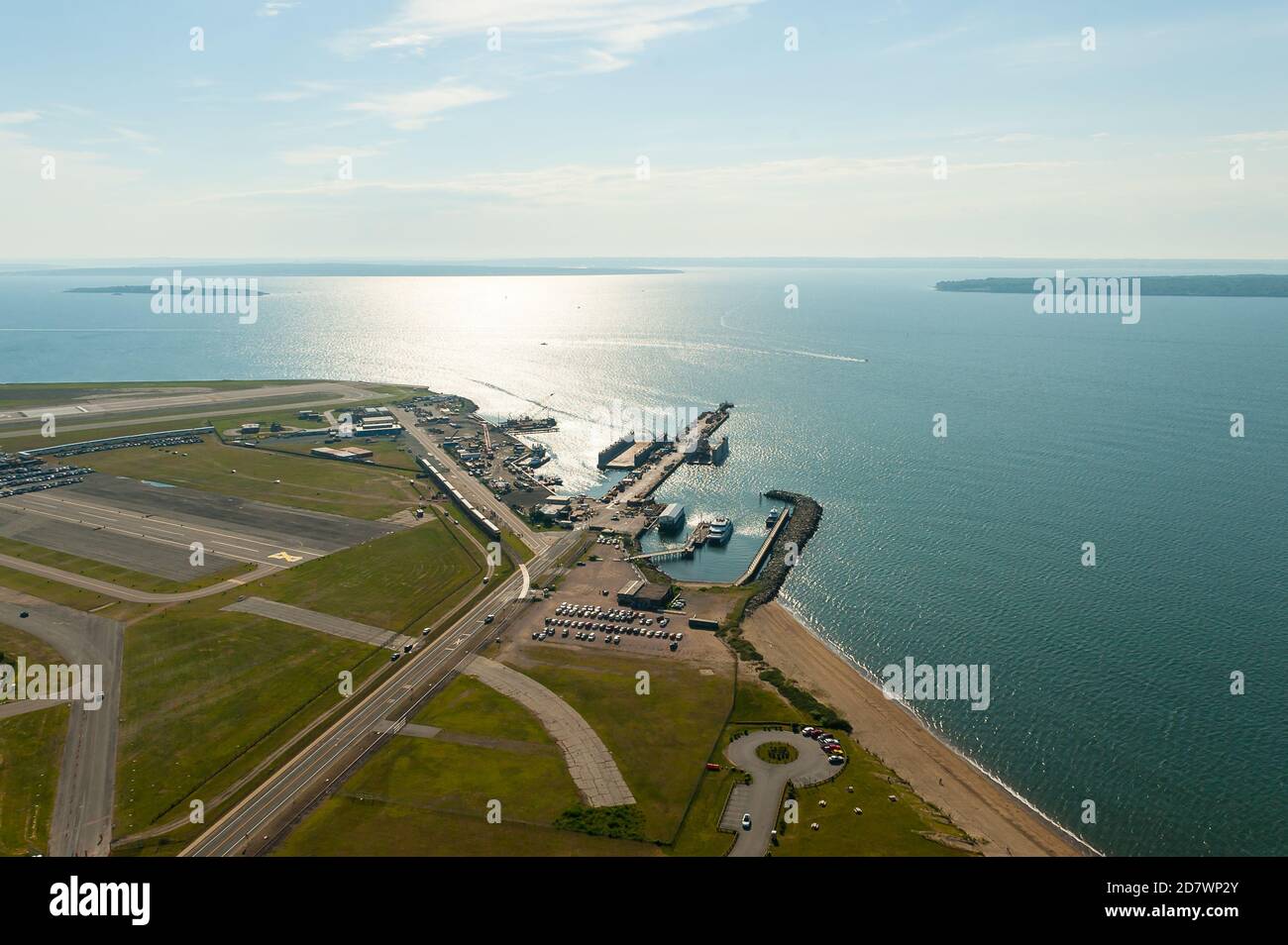 Aerial view, looking down at the Rhode Island landscape while flying ...
