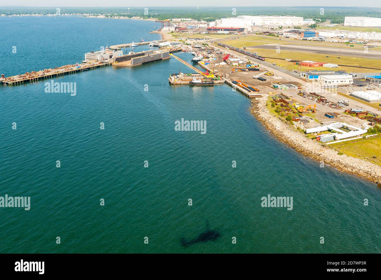 Aerial view, looking down at the Rhode Island landscape while flying ...