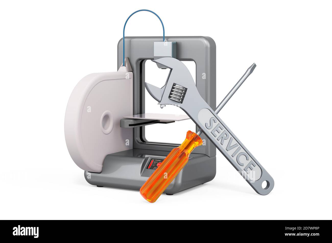 Repair and service of 3D printer, 3D rendering isolated on white ...