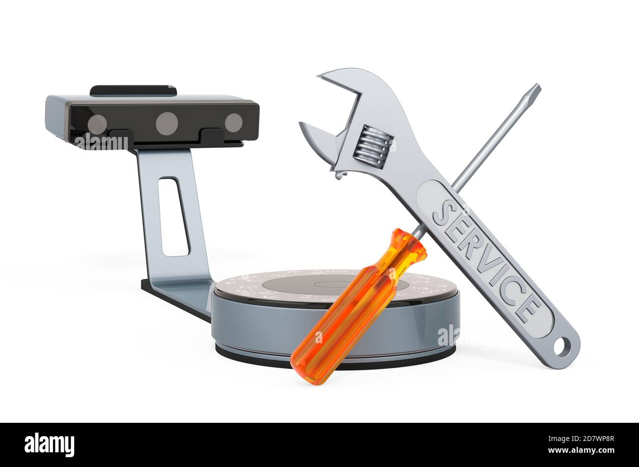 Repair and service of 3D scanner, 3D rendering isolated on white ...