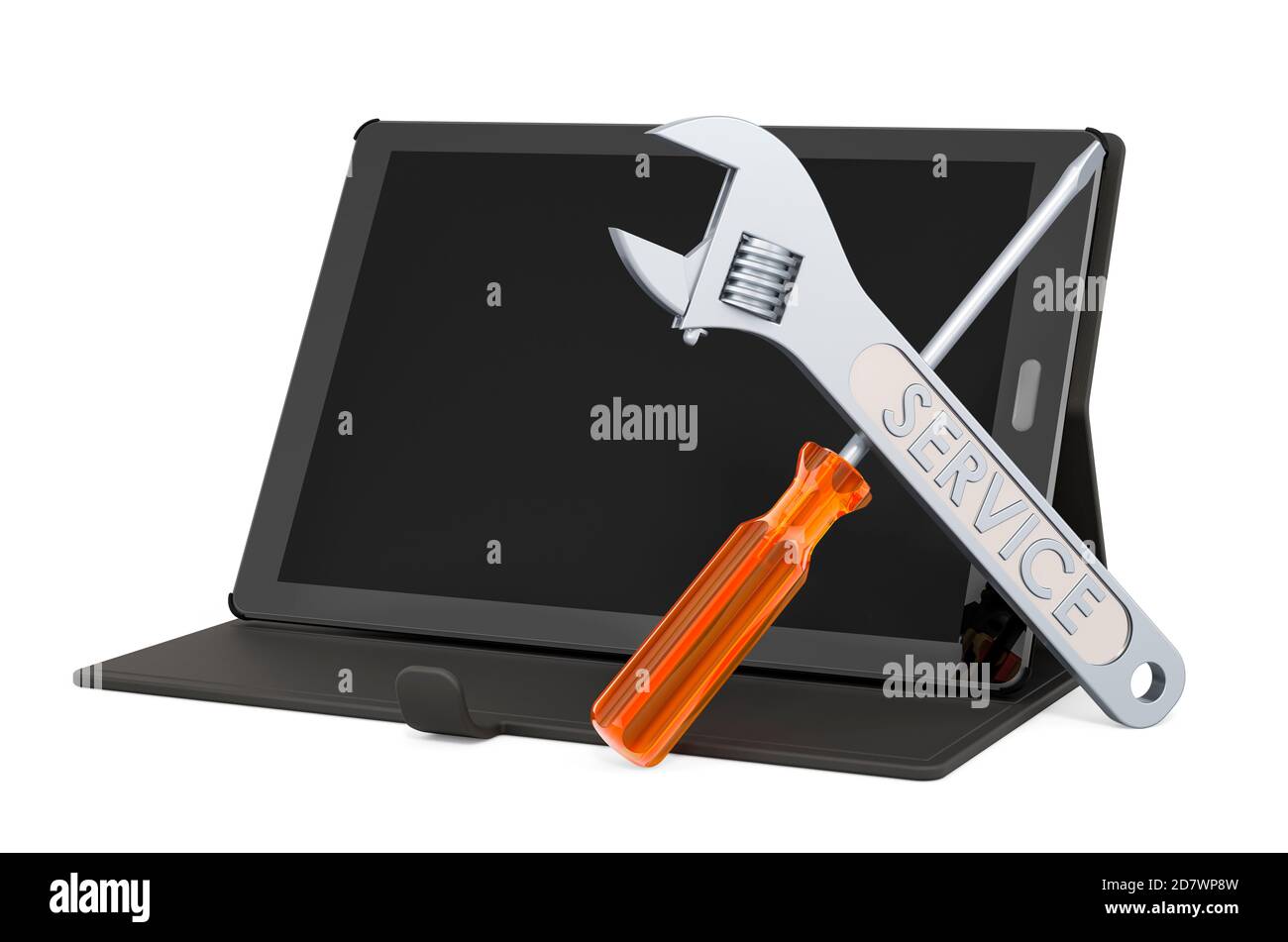 Repair and service of tablet computer, 3D rendering isolated on white ...