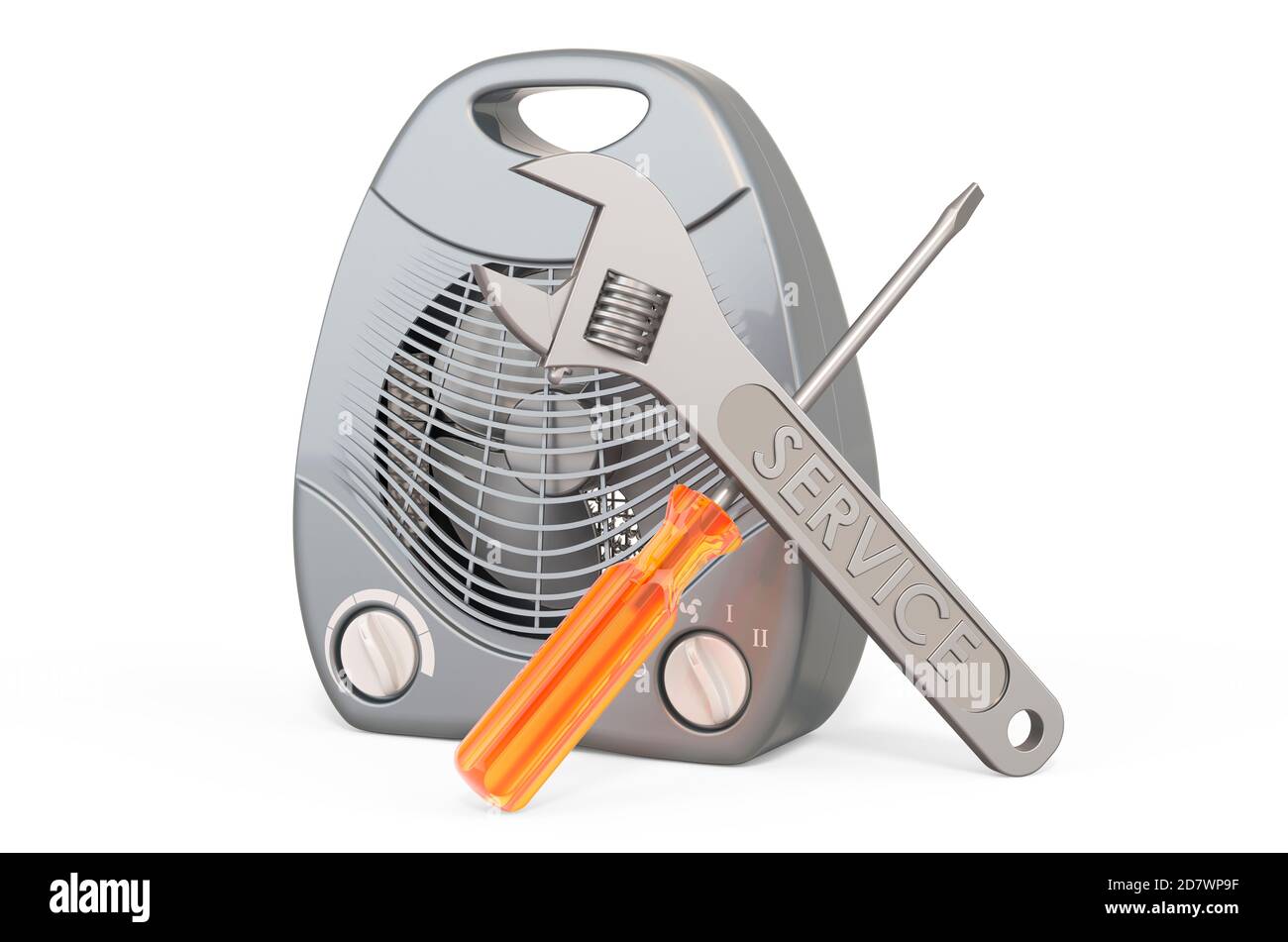Repair and service of fan heater, 3D rendering isolated on white ...