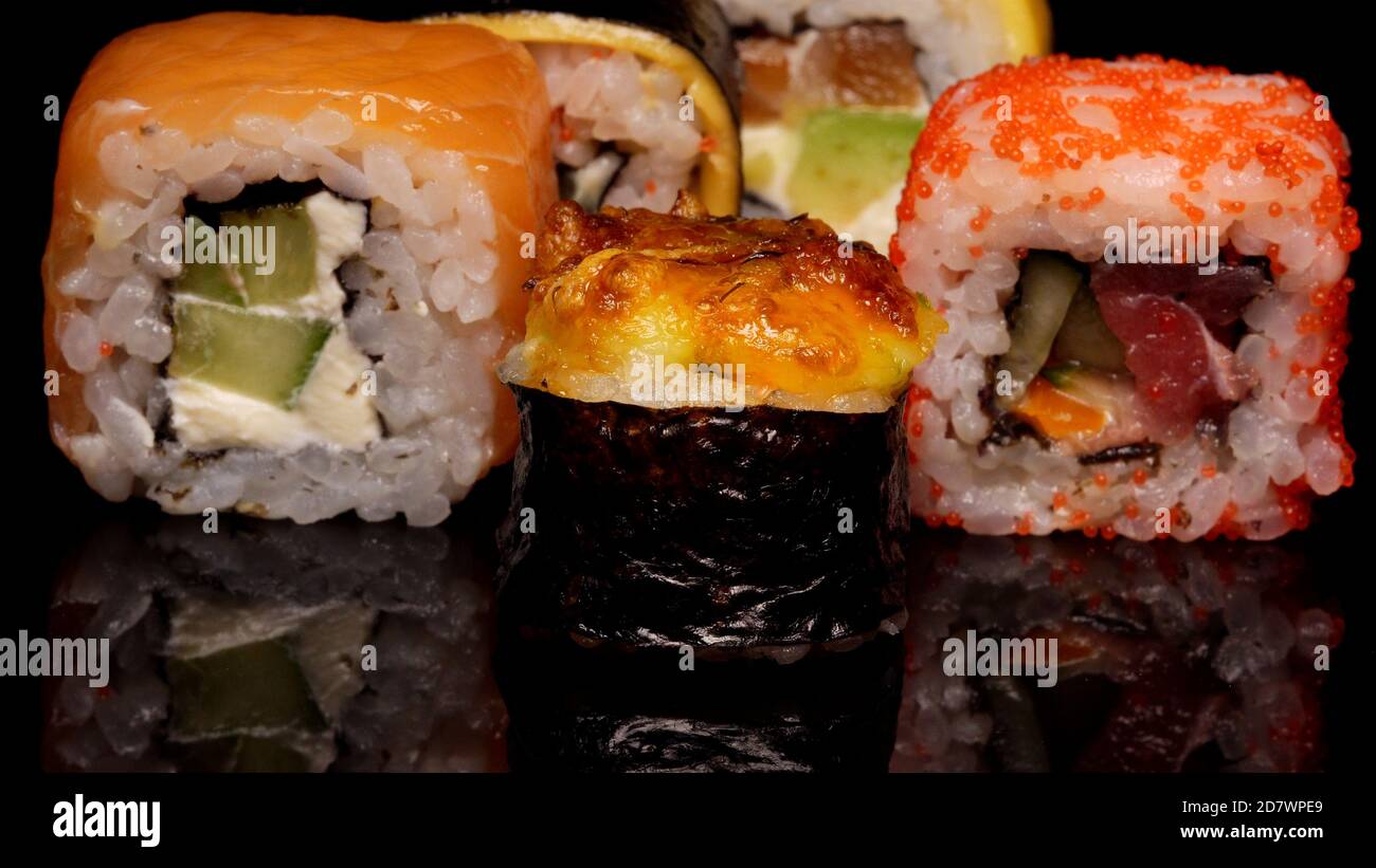 Set of five sushi rolls. Traditional japanese food Stock Photo - Alamy