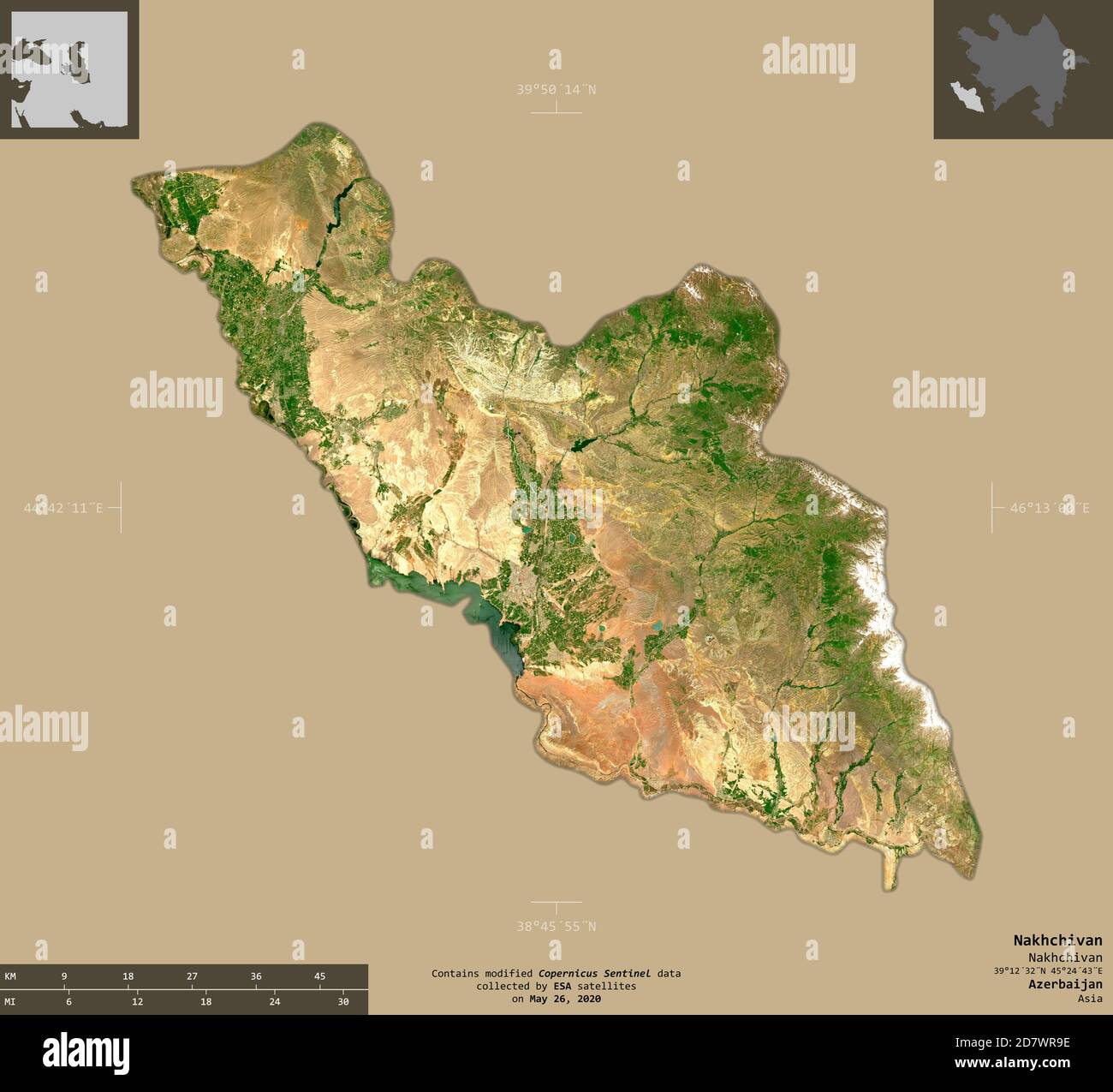 Nakhchivan, region of Azerbaijan. Sentinel-2 satellite imagery. Shape ...