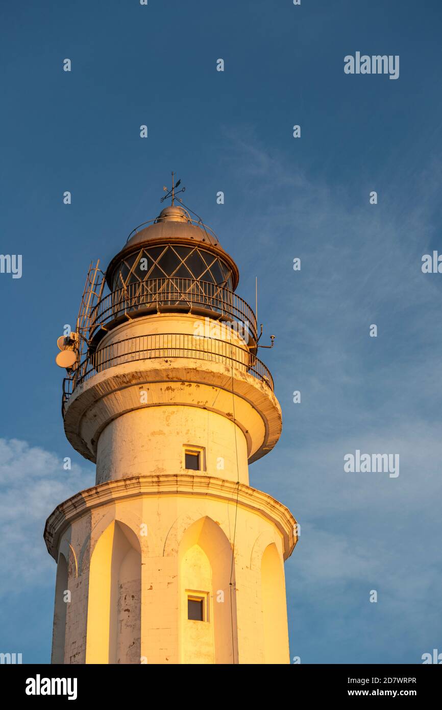 Tower of Trafalgar lighthouse, Cape Trafalgar, Cadiz province ...