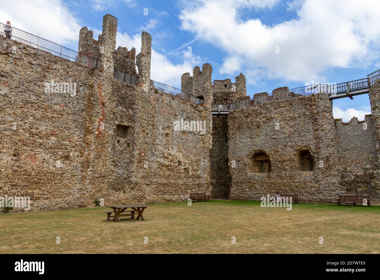 Inside corner of Framlingham Castle, Suffolk, UK showing several ...