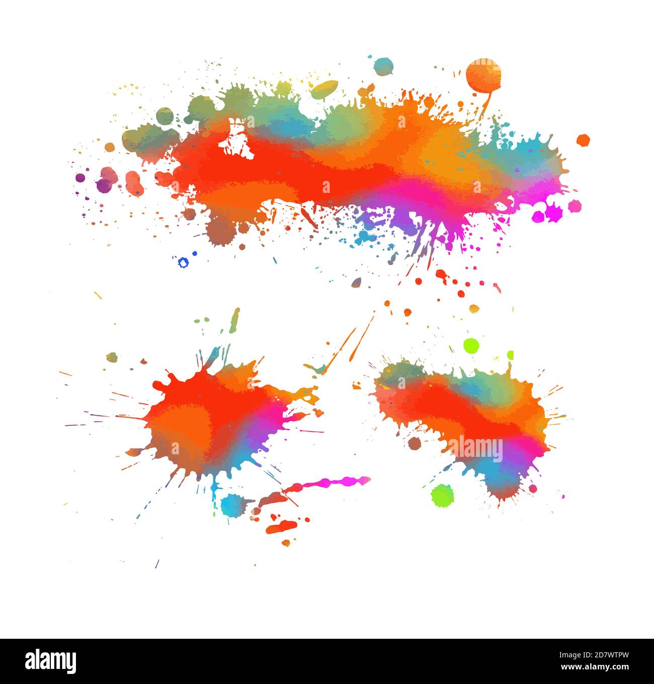 Set Multi-colored spots of paint on a white background. Grunge frame of ...