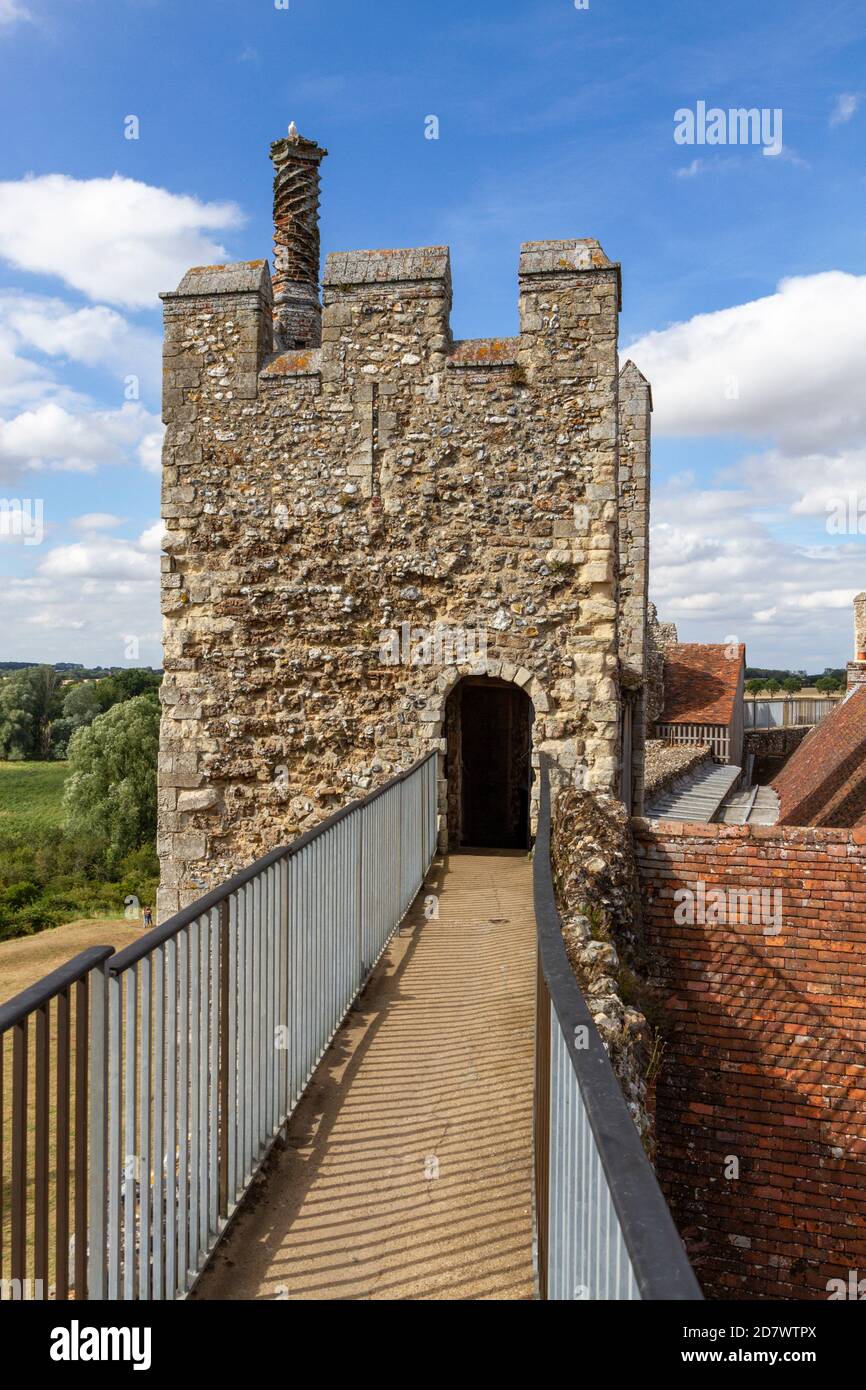 View along part of the wall walkway at Framlingham Castle, Suffolk, UK ...