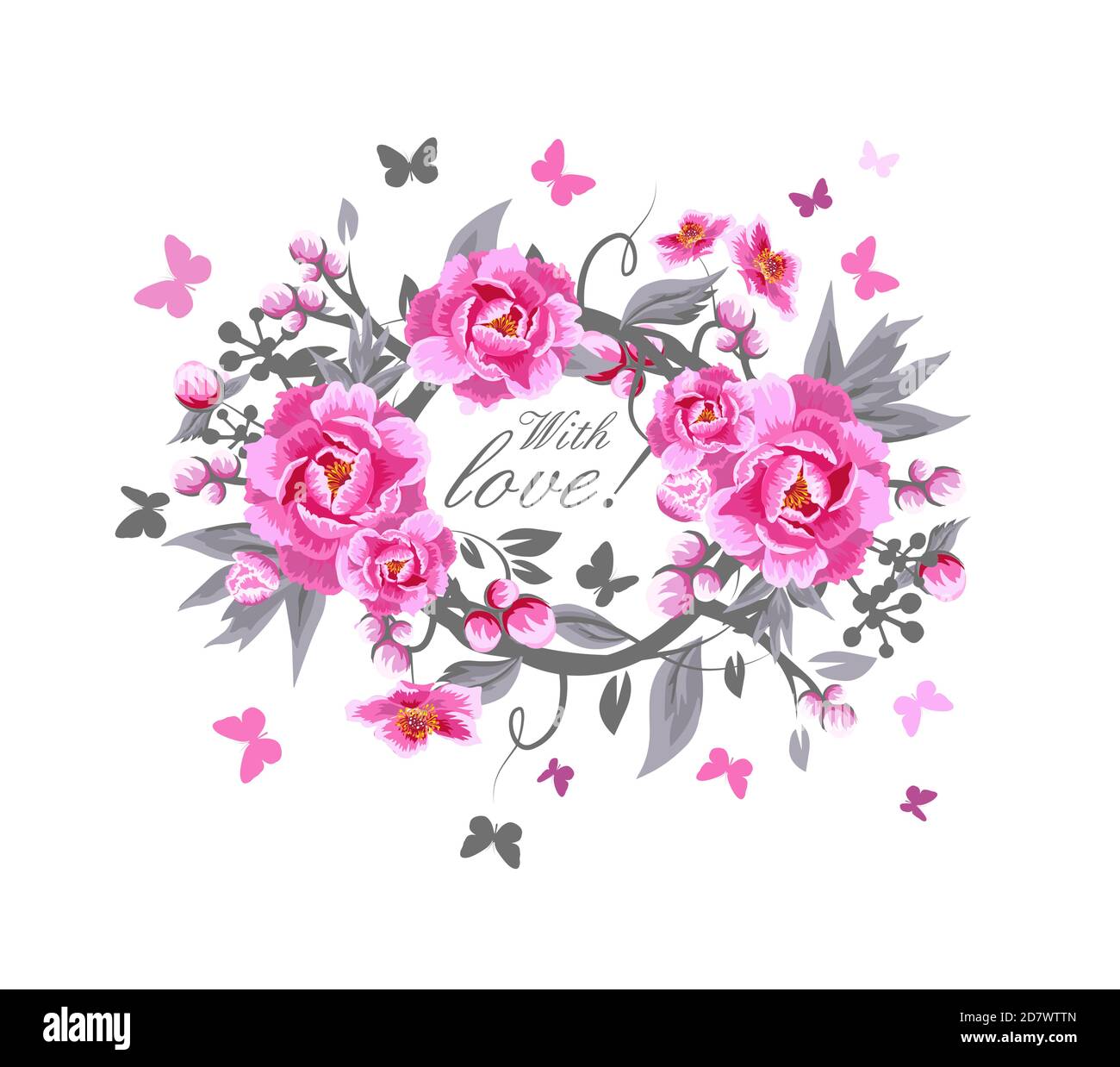Beautiful floral frame with pink flowers. With love. Vector ...