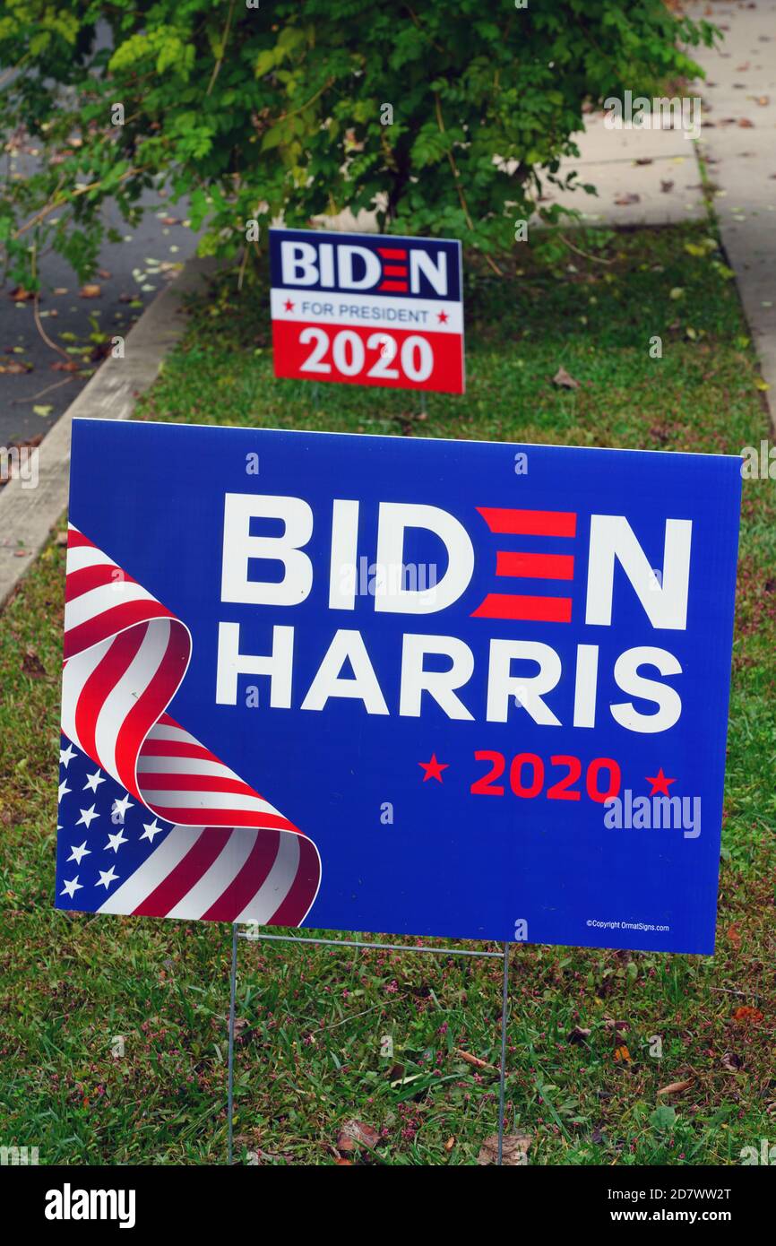 PRINCETON, NJ -23 OCT 2020- View of a Democratic Biden Harris lawn sign ...