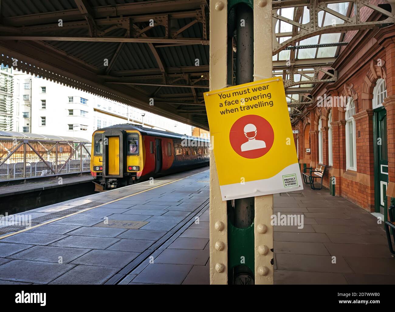 View of Face Covering Mask Sign during Pandemic on Train Station ...