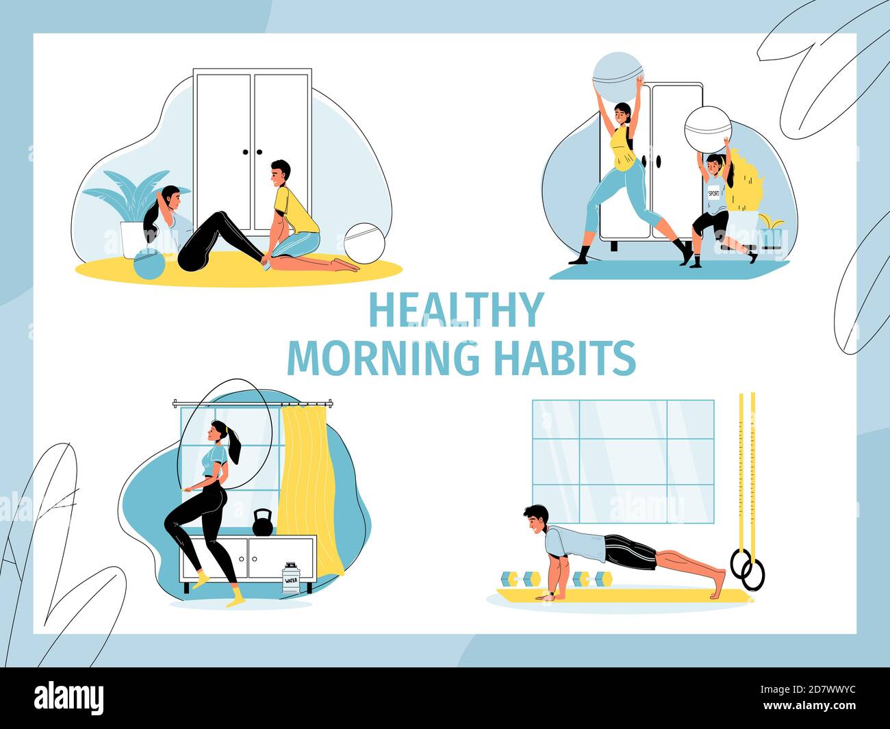 Healthy people morning habits workout activity set Stock Vector Image ...