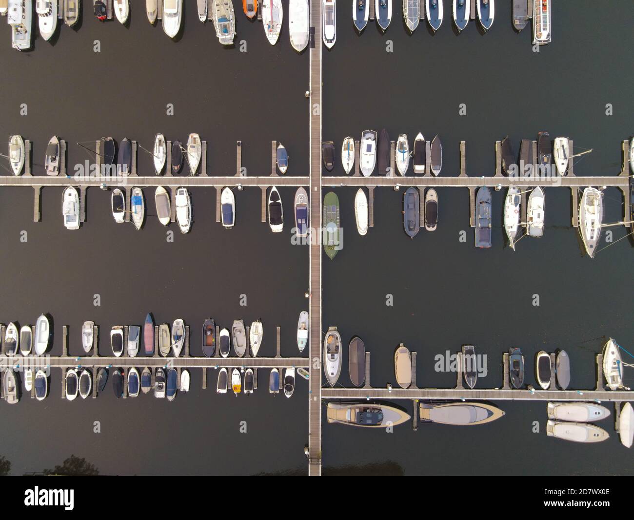 aerial view of the docking of boats harbour drone view top down Stock ...