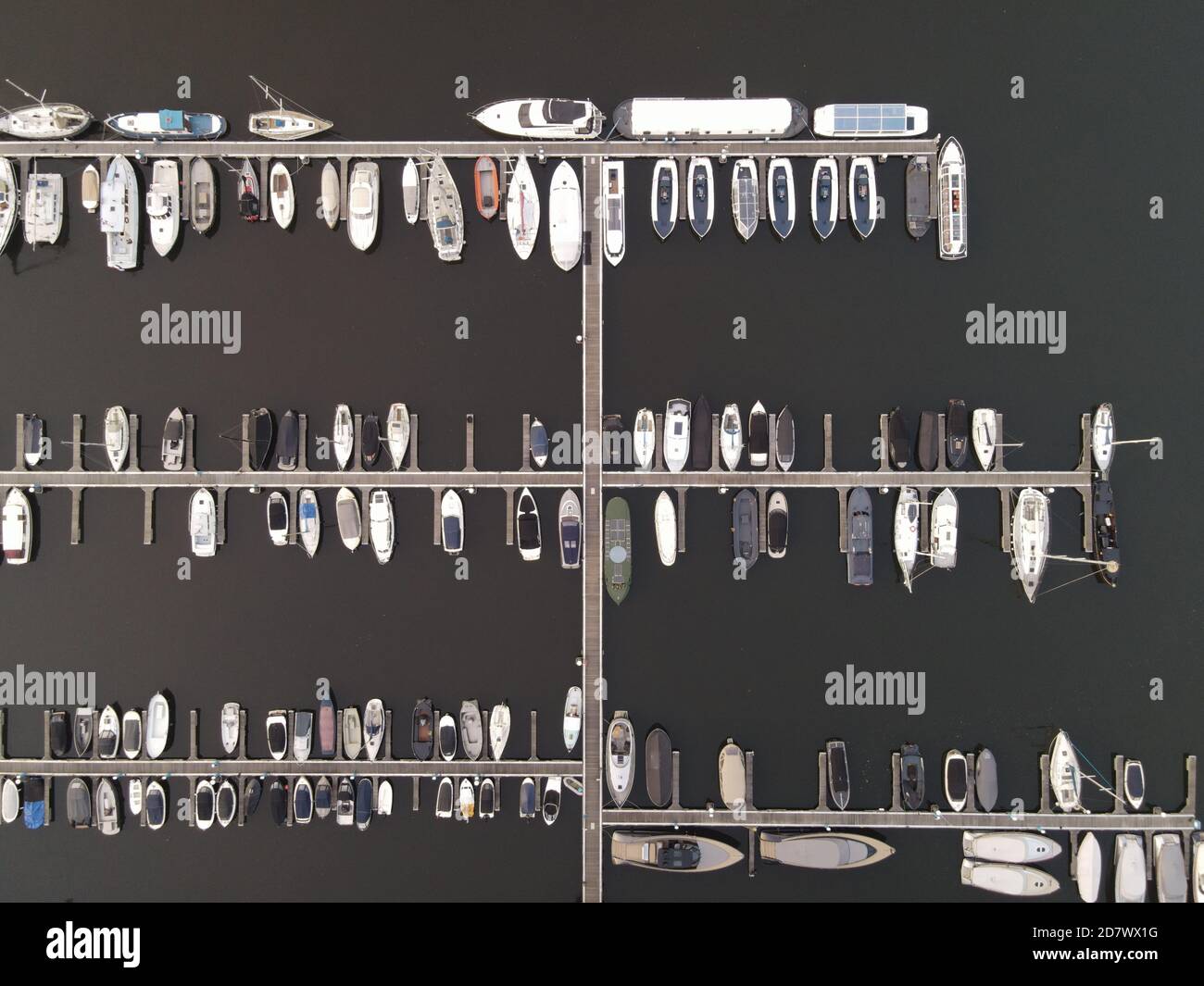 aerial view of the docking of boats harbour drone view top down Stock ...