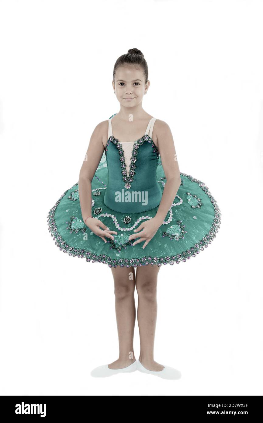 Little ballerina girl in blue tutu. Adorable child in classical ballet ...